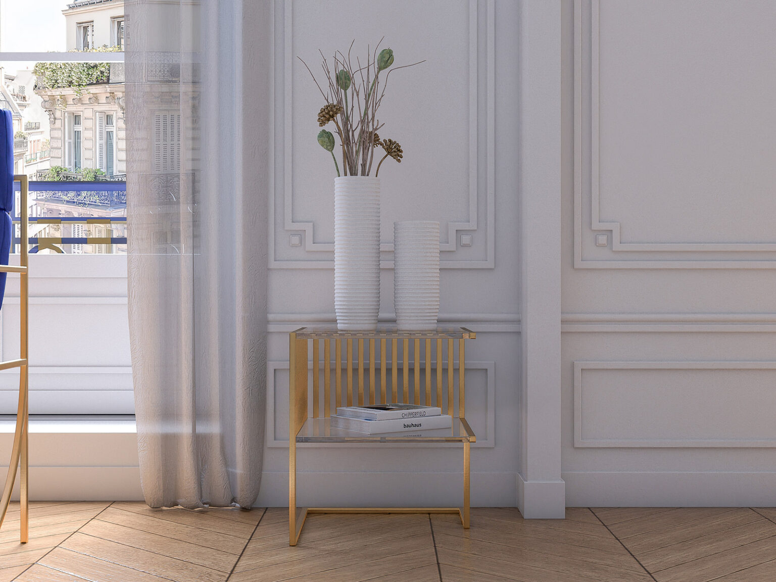 Guéridon Ambredorée (métal laiton, verre) de la marque Kurudo